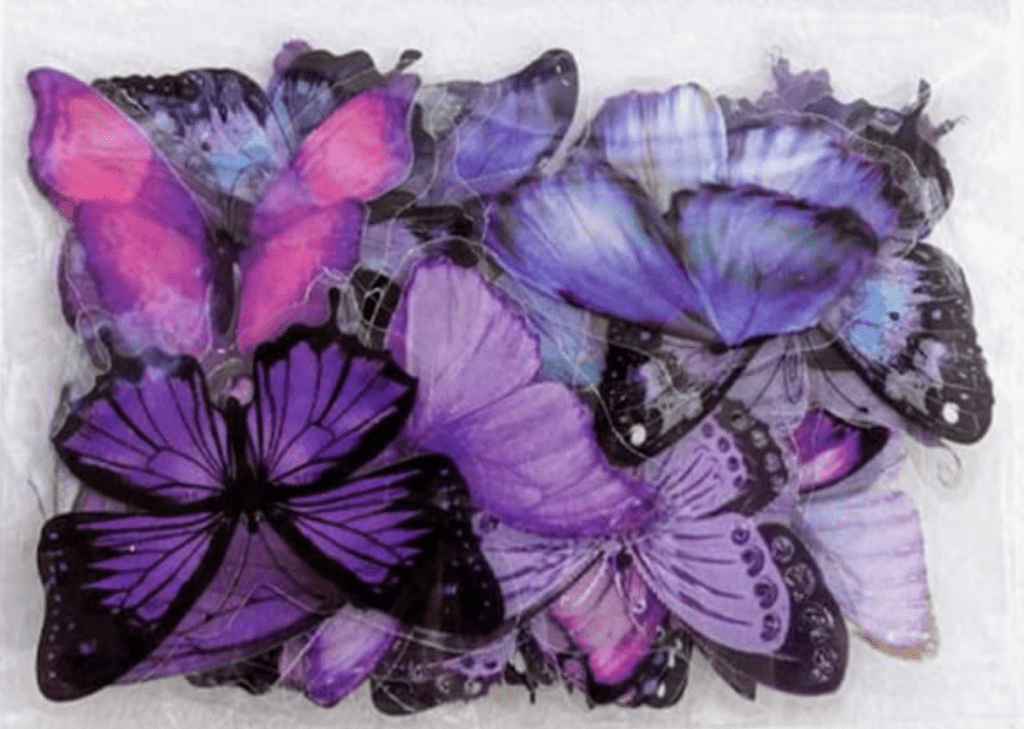 Paquete de 40 stickers adhesivos de mariposas tonos purpuras y azules ...